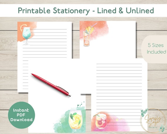 Printable Stationery Unlined Printable Stationery · Instant Download