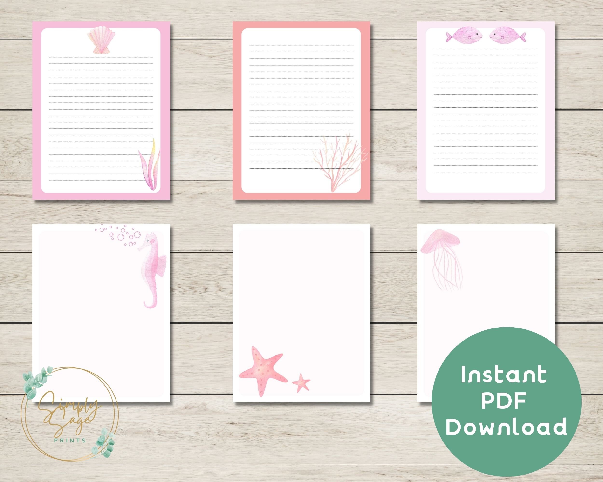 PRINTABLE Stationery Instant PDF Download Sea Life Pen Pals Note Paper ...