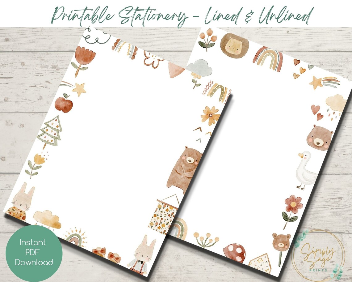 PRINTABLE Instant Download Stationery Kids Boho Woodland letter Writing ...