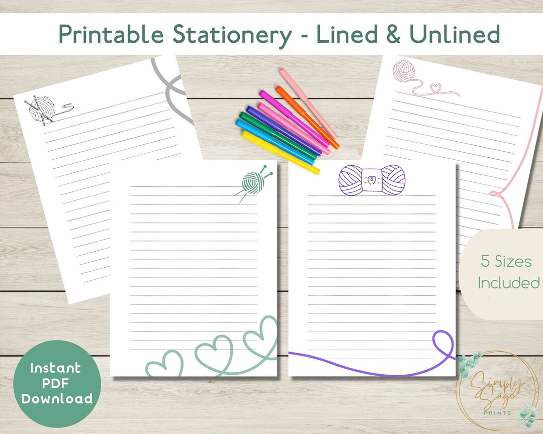 Yarn Stationery: Lined & Unlined Letter Writing Paper (PDF Download) - Etsy