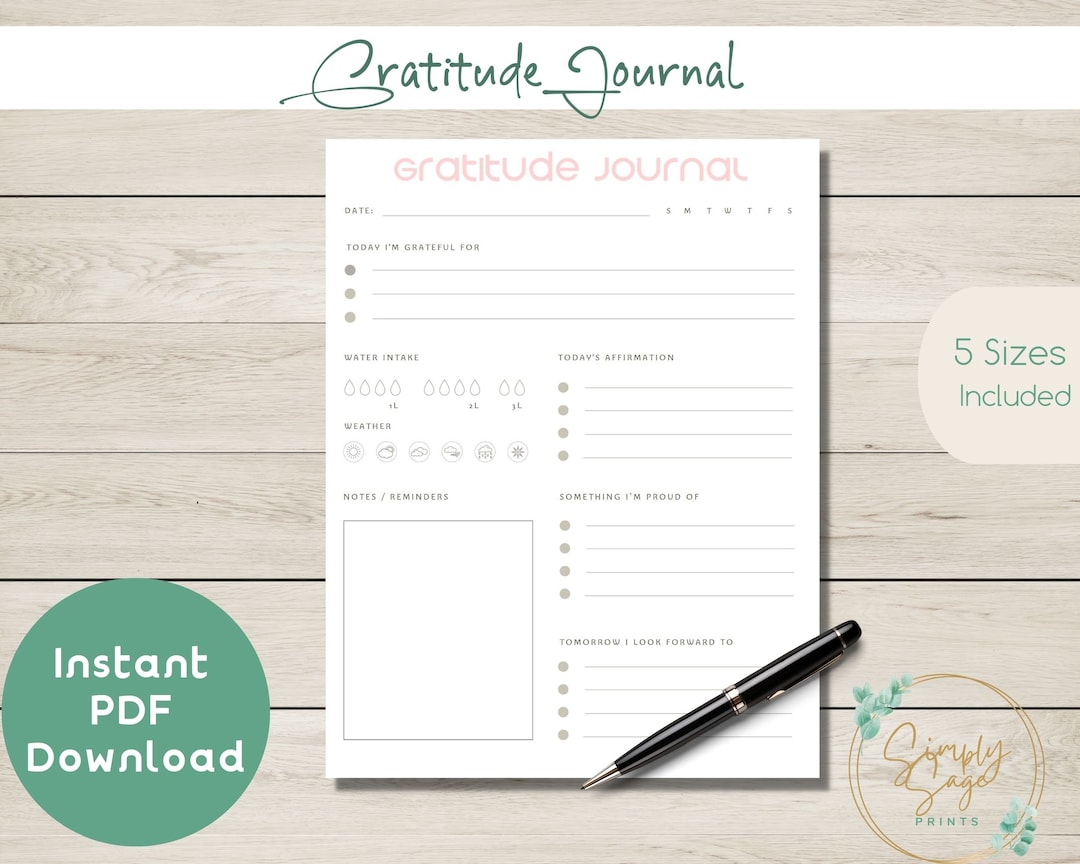 Gratitude Journal Printable: Pink Minimalist Planner (PDF Download) - Etsy