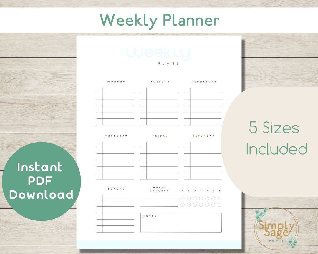 Weekly Planner Page: Blue To-do List Insert (PDF Download) - Etsy