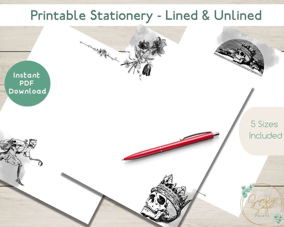 Skull Stationery: Floral Skeleton Letter Writing Paper (digital ...