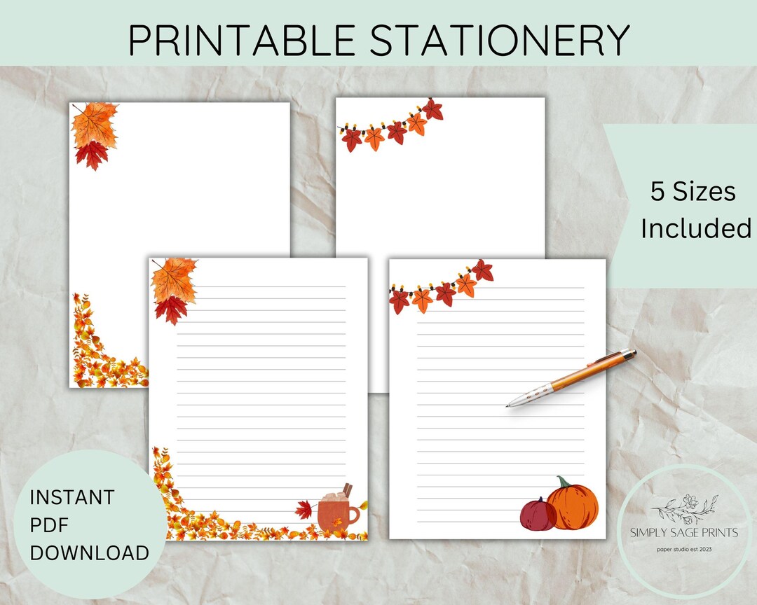 Autumn Stationery: Fall Leaves Letter Writing Paper (PDF Download) - Etsy