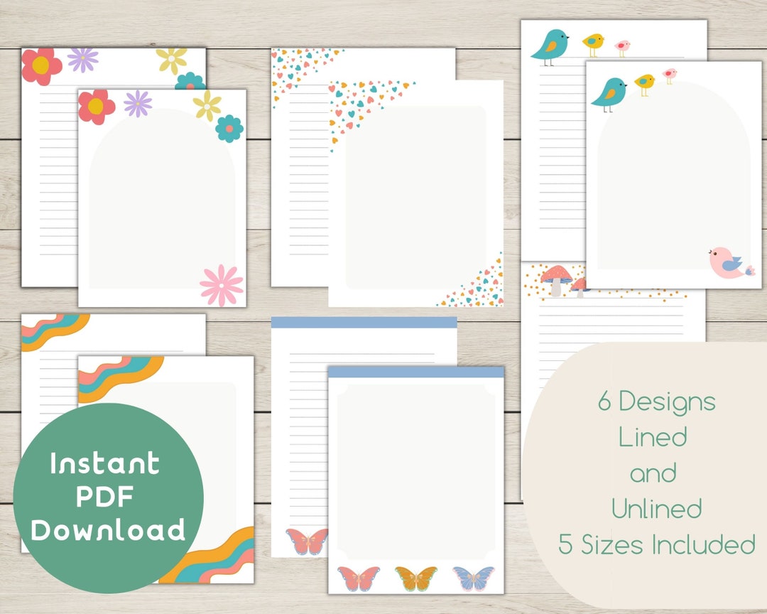 Printable Stationery Note Pages: Floral, Birds, Rainbows (PDF Download ...