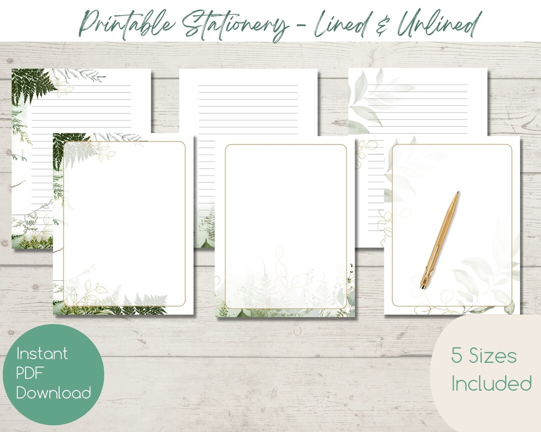 PRINTABLE Stationery Paper | A4 | US Letter | Lined Unlined | Digital Letter Writing Paper ...