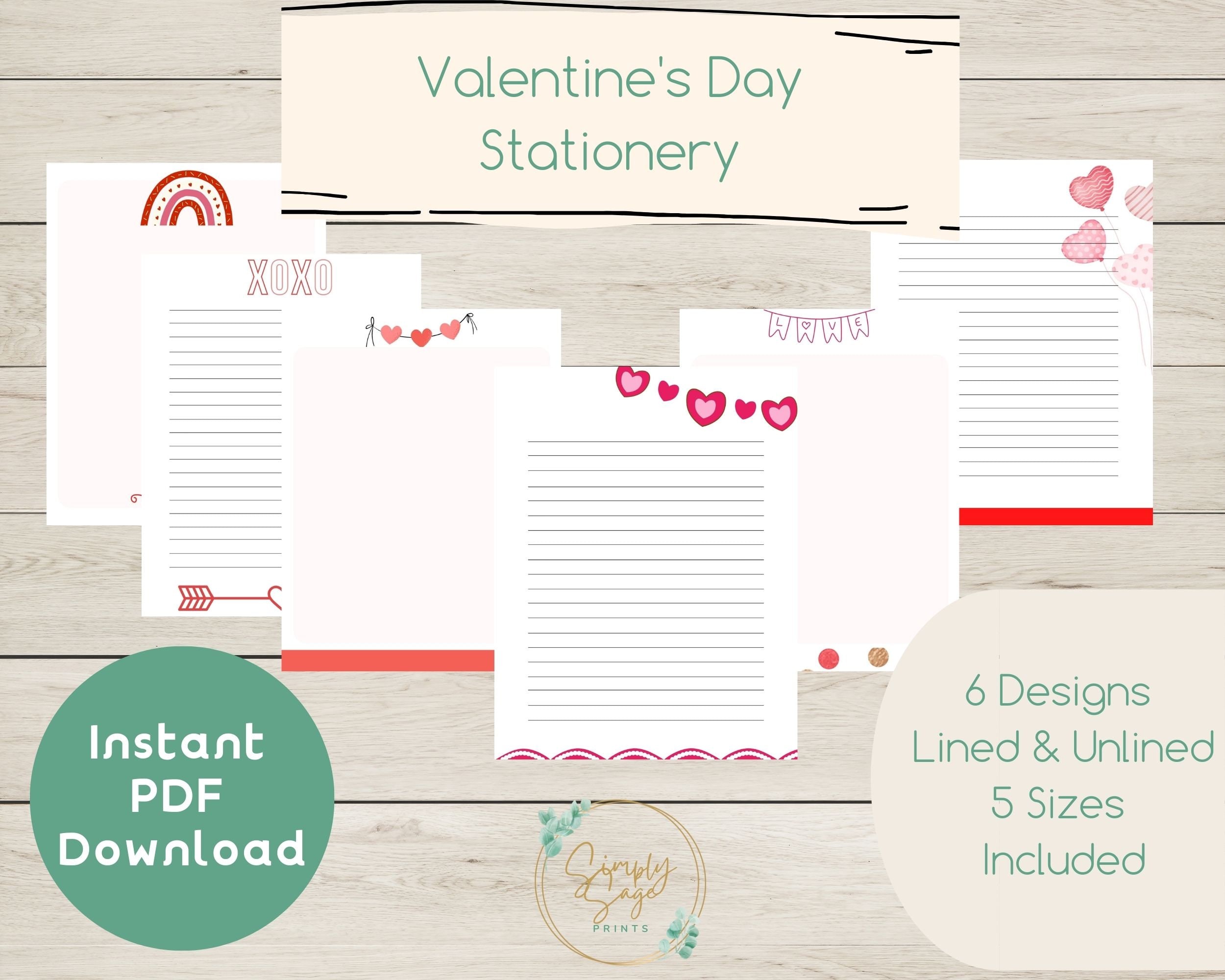 PRINTABLE Stationery, Instant PDF Download, Valentine's Writing Paper ...