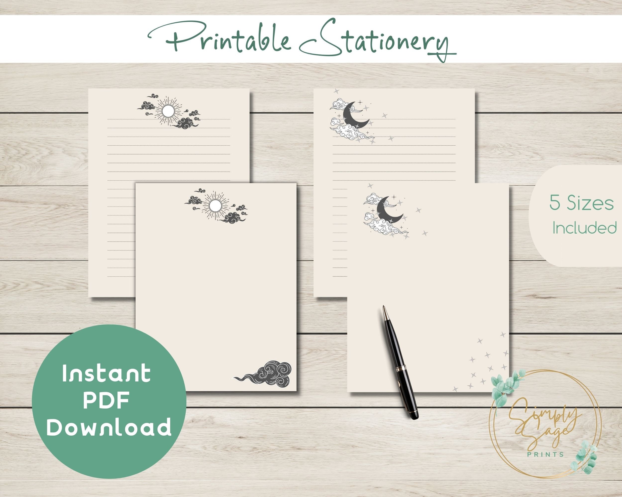 PRINTABLE Stationery | Instant Download PDF | Penpals | Celestial | Sun ...