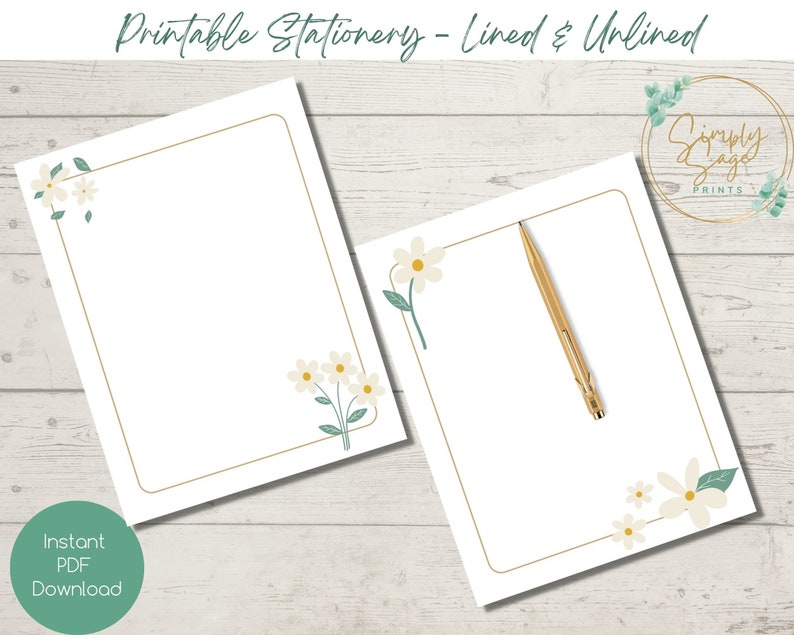 PRINTABLE Stationery Daisies Instant Download Penpals Letter Writing ...