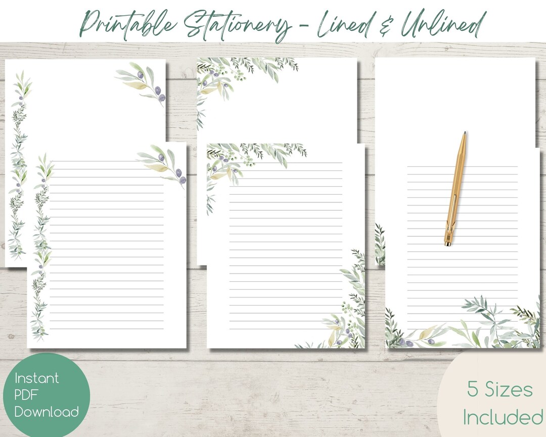 PRINTABLE Stationery Paper A4 US Letter Lined Unlined Digital Letter Writing Paper Berries ...