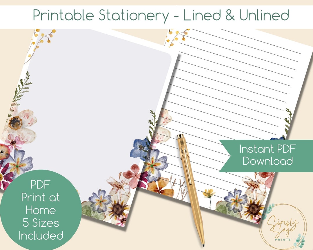 PRINTABLE Stationery | Instant PDF Download | Floral | Letter Writing ...
