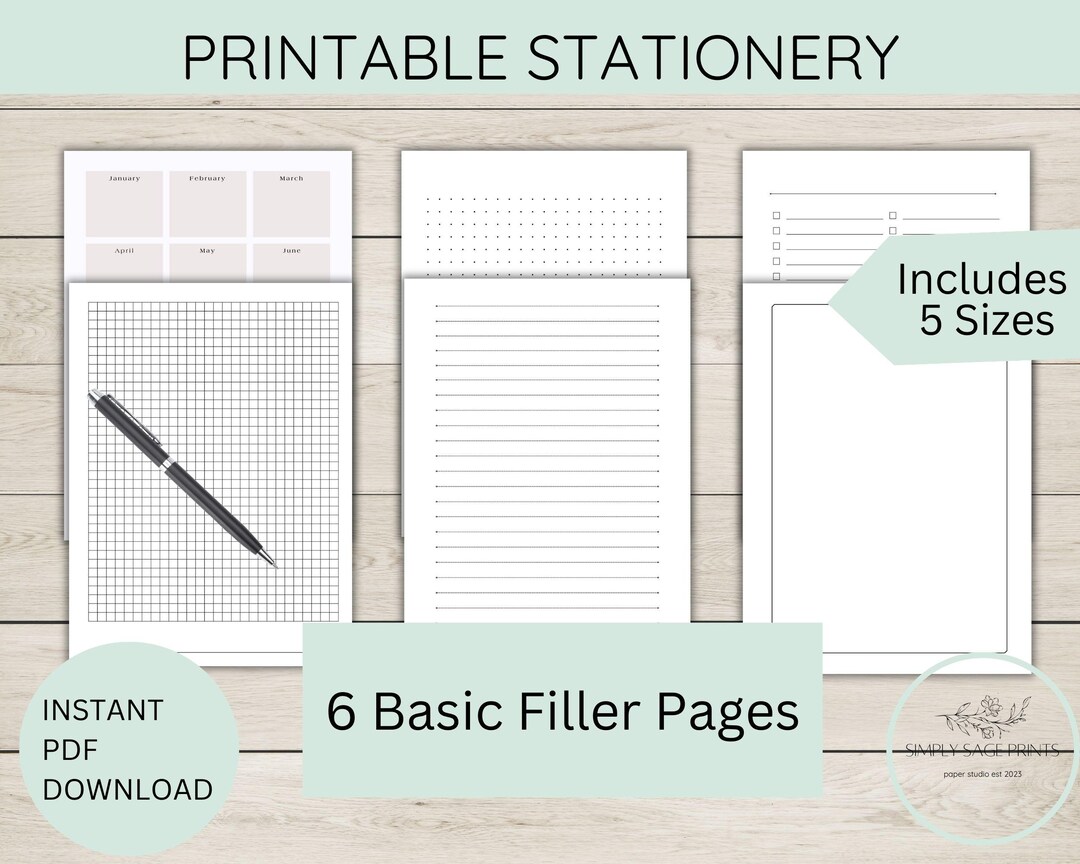 Printable Stationery Filler Pages: Lined, Graph, Calendar (PDF Download ...
