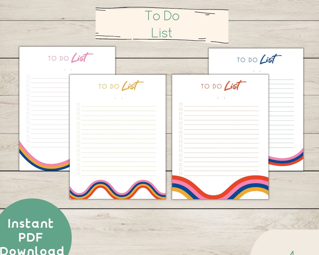 Rainbow to Do List Printable: Weekly Checklist Notepad (digital ...