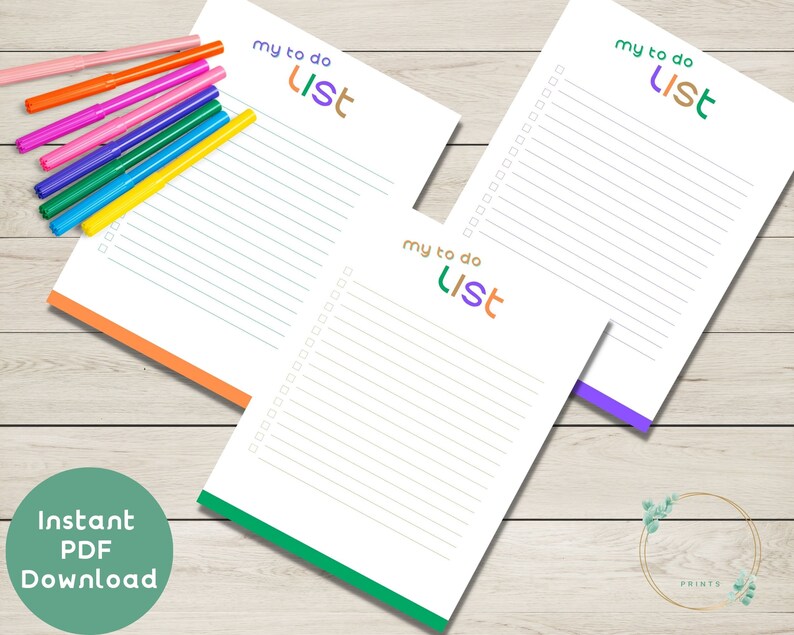 Colorful to Do List Printable: Lined Notes, Checklist (PDF Download ...