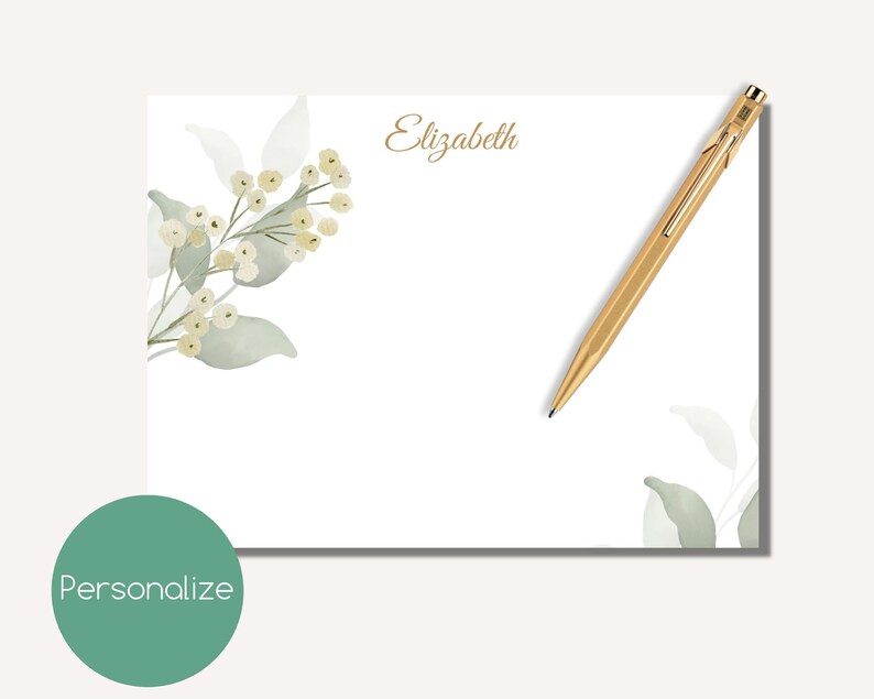 Personalized Watercolor Leafy Note Card PDF Print at Home Teachers ...