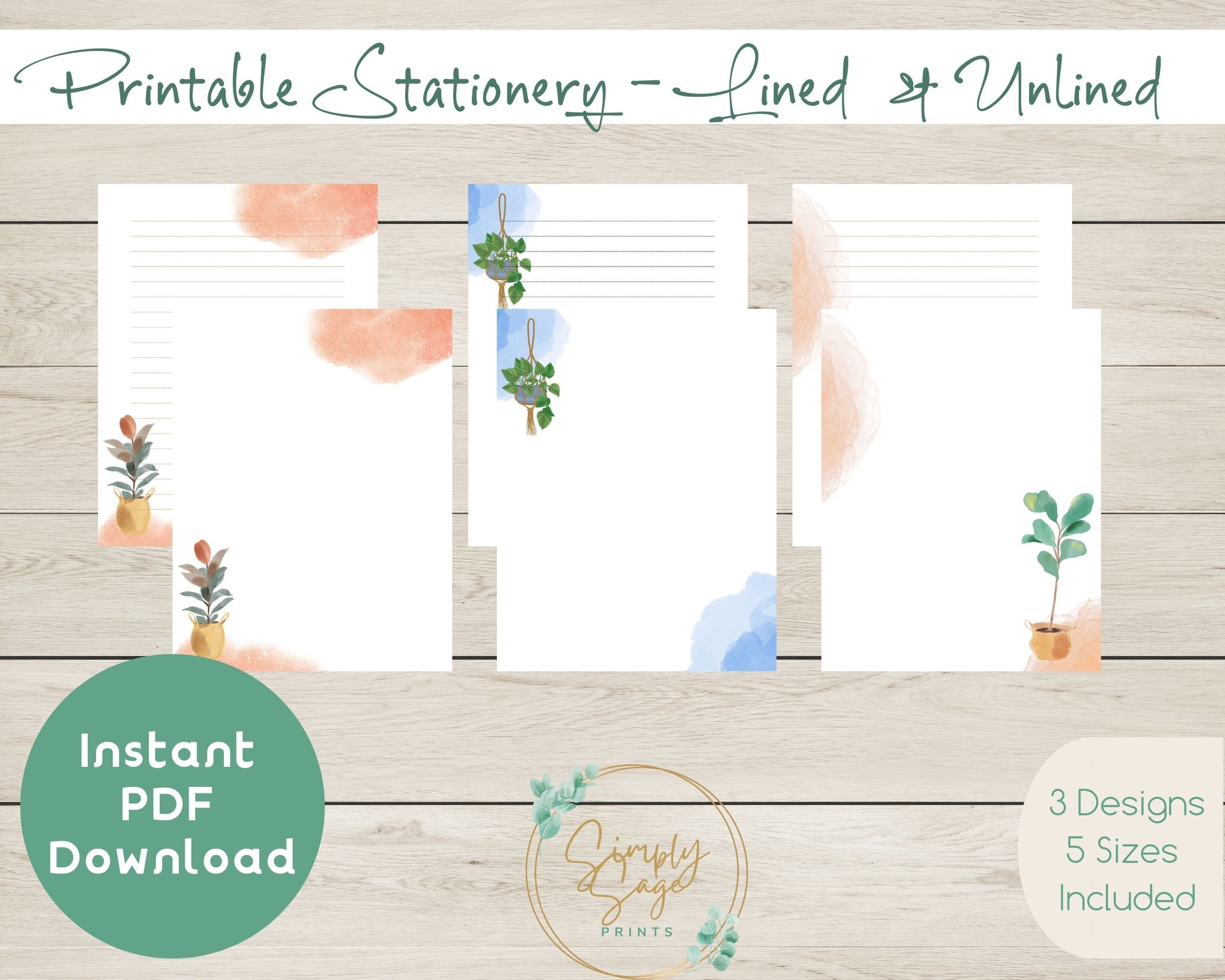 PRINTABLE Stationery Instant PDF Download Pen Pals Letter Writing Lined ...