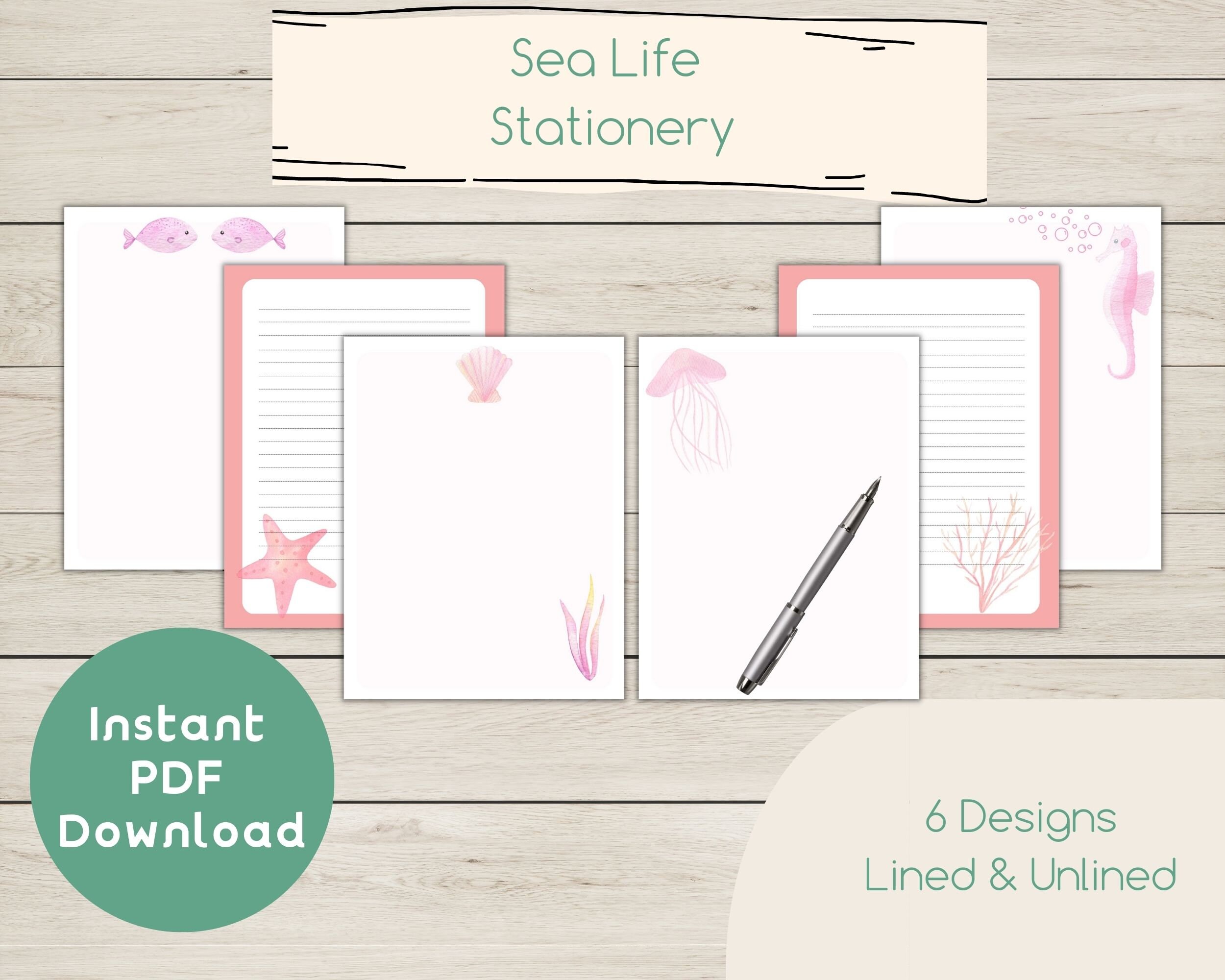 PRINTABLE Stationery Instant PDF Download Sea Life Pen Pals Note Paper ...