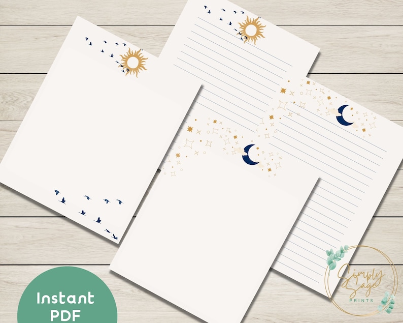 Celestial Stationery: Sun & Moon Letter Writing Paper (PDF Download) - Etsy