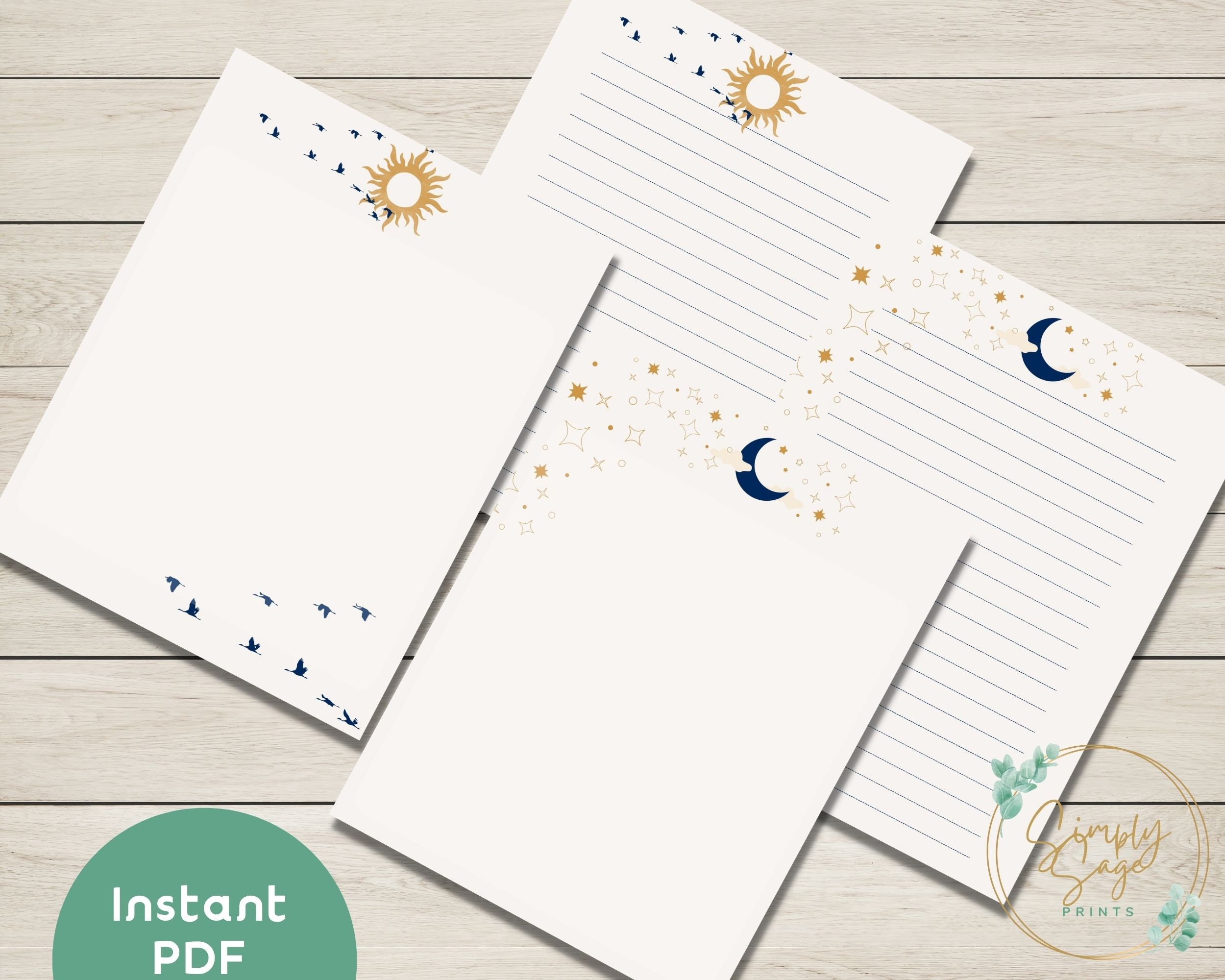 Celestial Stationery: Sun & Moon Letter Writing Paper (PDF Download) - Etsy
