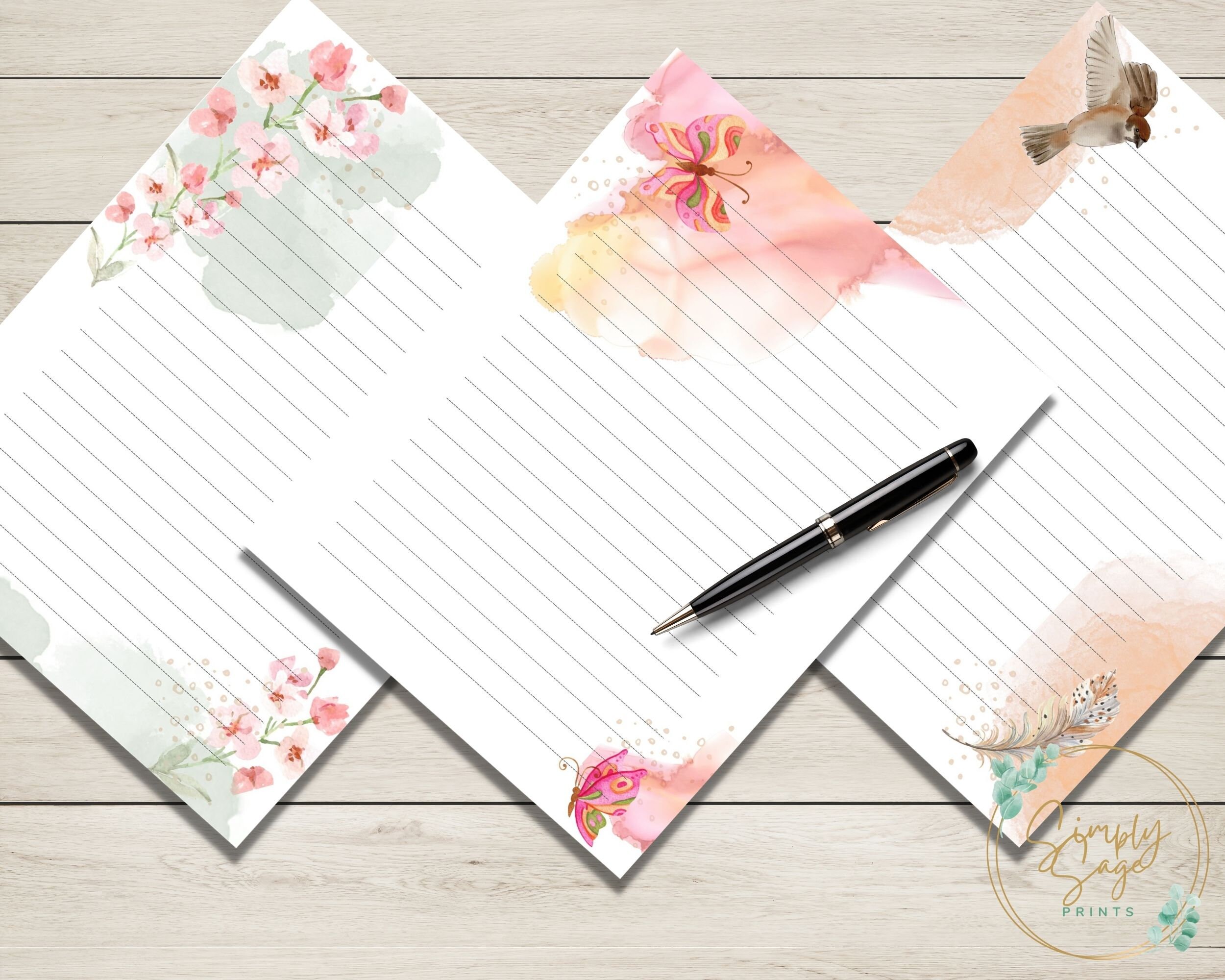 PRINTABLE Watercolor Stationery| Instant PDF Download | Pen Pals ...