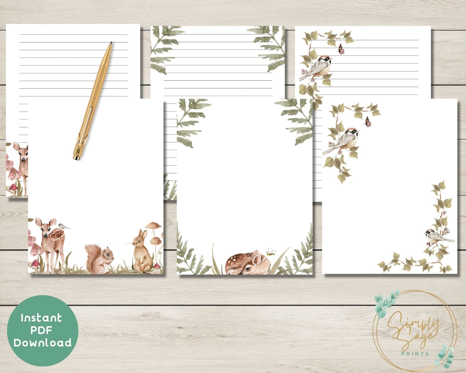 Woodland Animals Stationery: Lined & Unlined Paper (digital Download ...