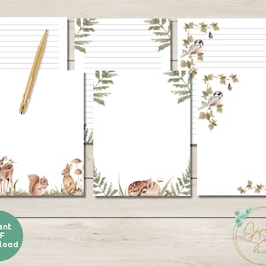 Woodland Animals Stationery: Lined & Unlined Paper (digital Download ...