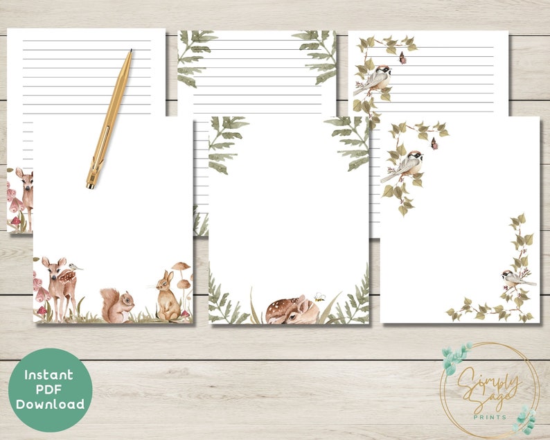 Woodland Animals Stationery: Lined & Unlined Paper (digital Download ...
