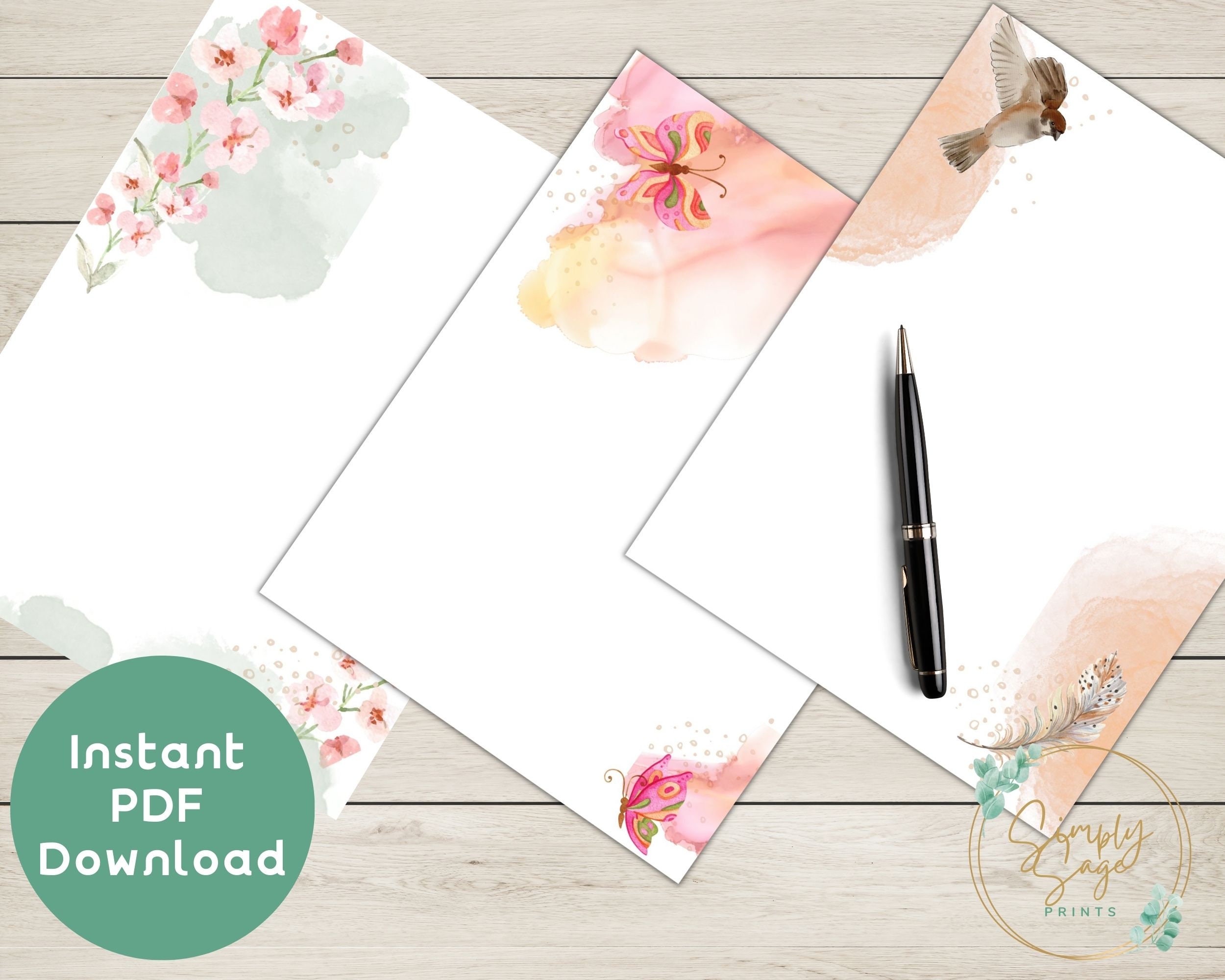 PRINTABLE Watercolor Stationery| Instant PDF Download | Pen Pals ...
