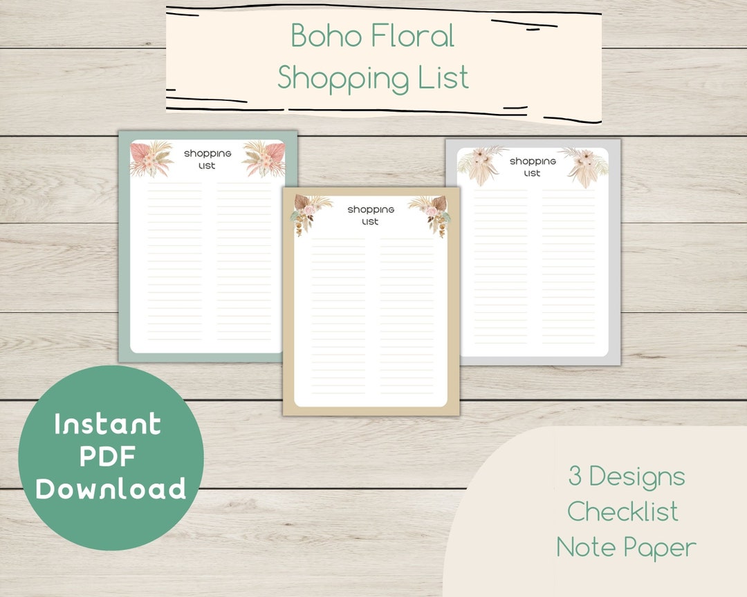 Lista de compras con flores bohemias: lista imprimible (descarga PDF ...