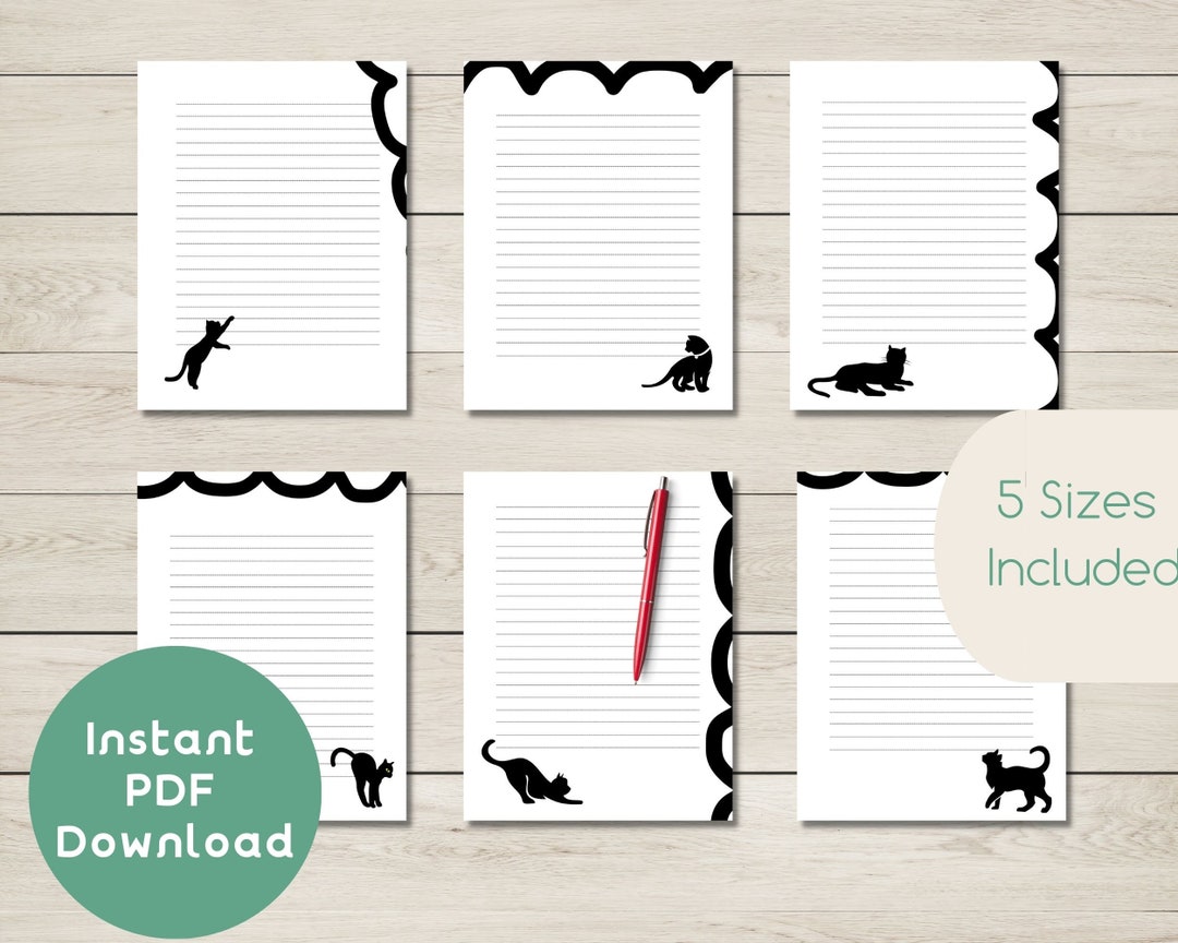 Black Cat Stationery Paper: Minimalist Letter Writing Set (PDF Download ...
