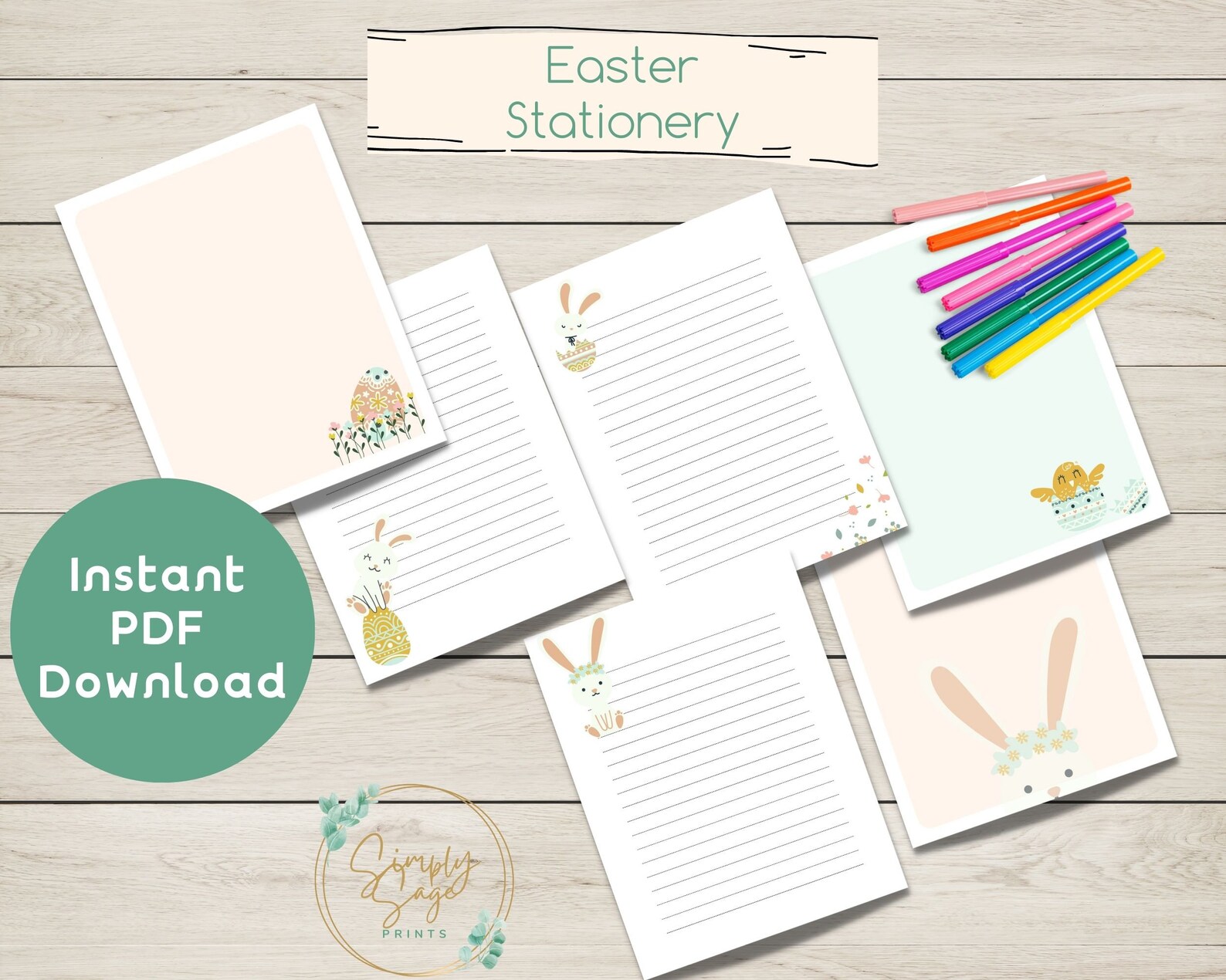 Cute Easter Stationery Set, Lined & Unlined (PDF Download) - Etsy