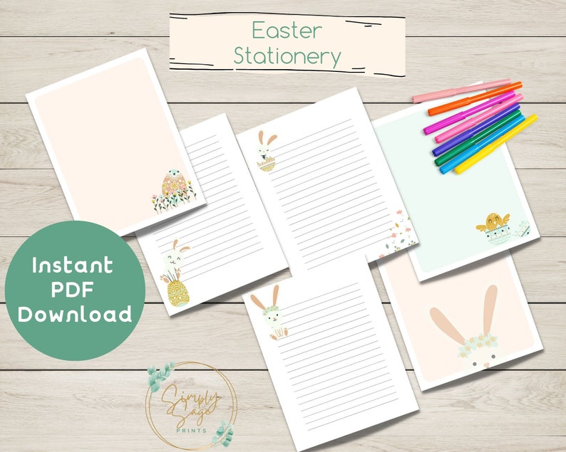 Cute Easter Stationery Set, Lined & Unlined (PDF Download) - Etsy