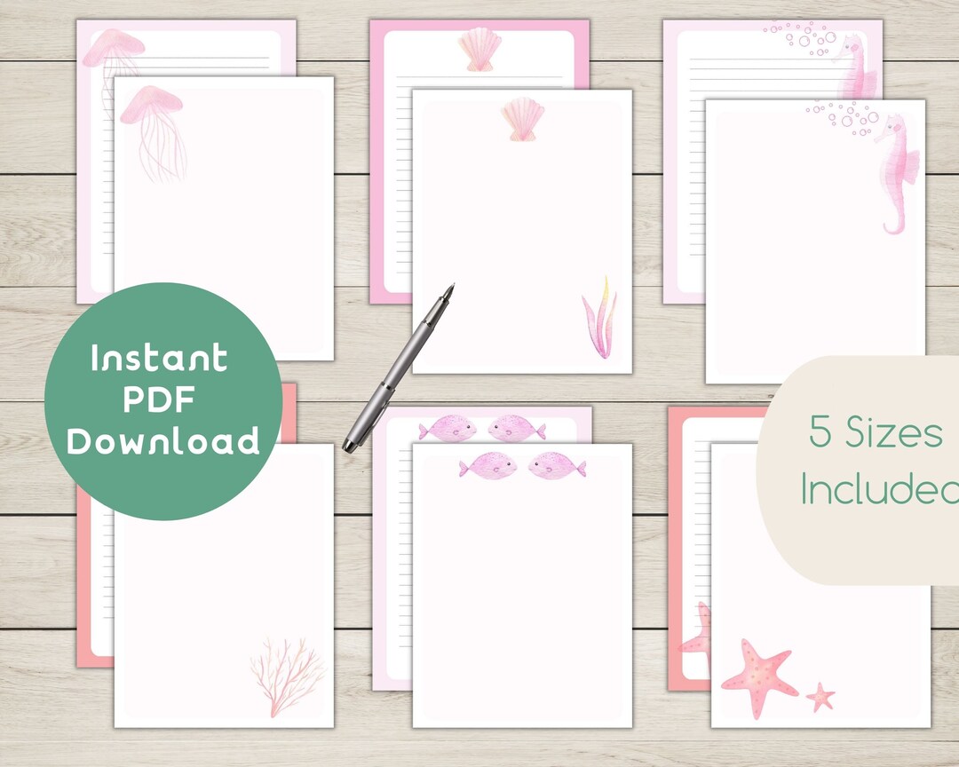PRINTABLE Stationery Instant PDF Download Sea Life Pen Pals Note Paper ...