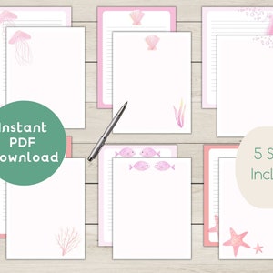 PRINTABLE Stationery Instant PDF Download Sea Life Pen Pals Note Paper ...