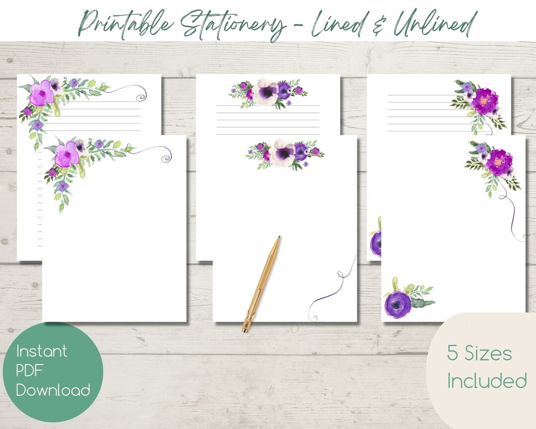 PRINTABLE Stationery Paper A4 US Letter Lined Unlined Digital Letter ...