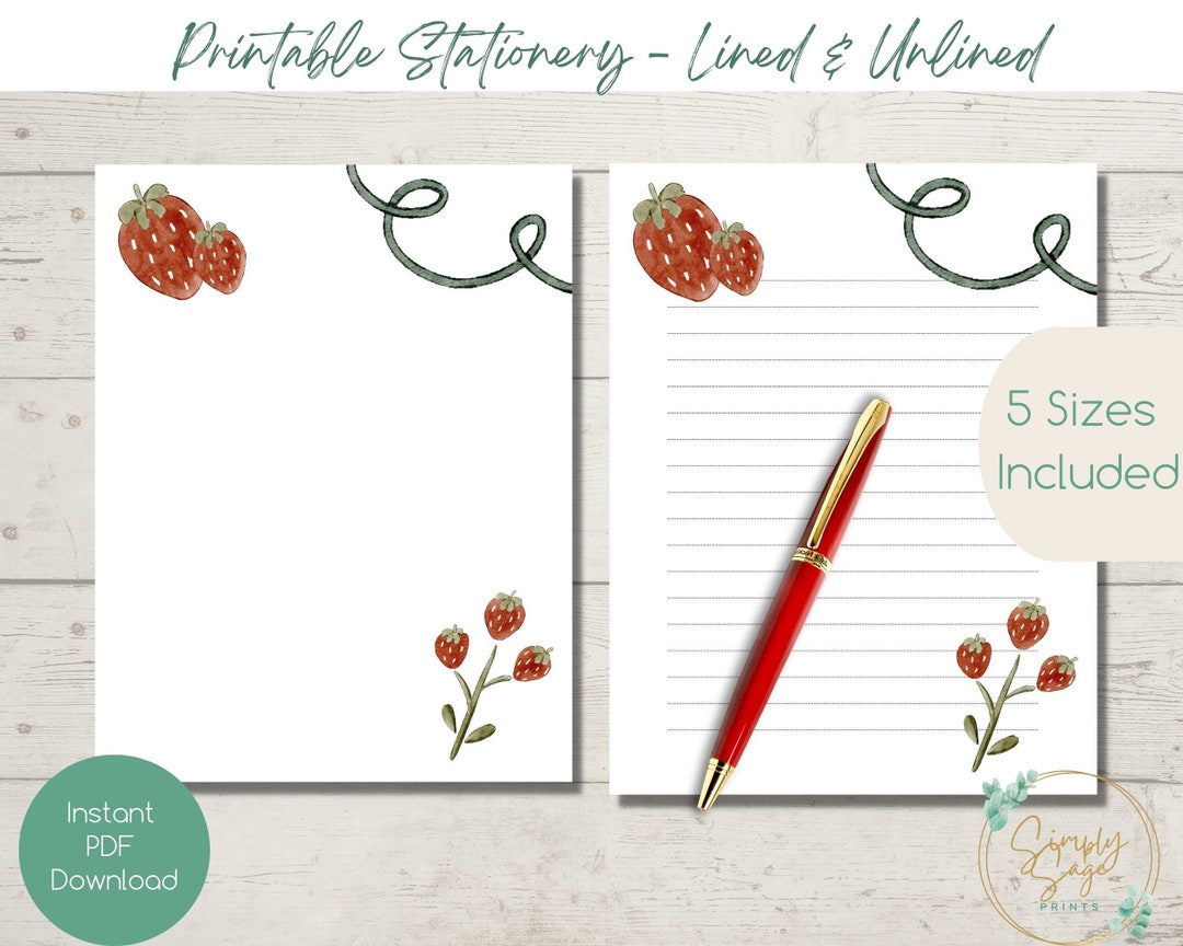 PRINTABLE Strawberry Stationery | Instant PDF Download | Strawberries ...