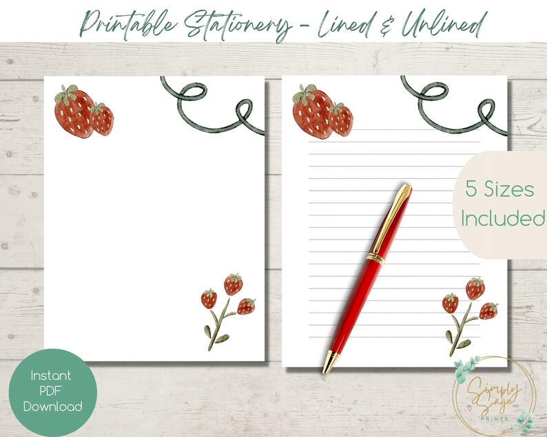 PRINTABLE Strawberry Stationery | Instant PDF Download | Strawberries ...