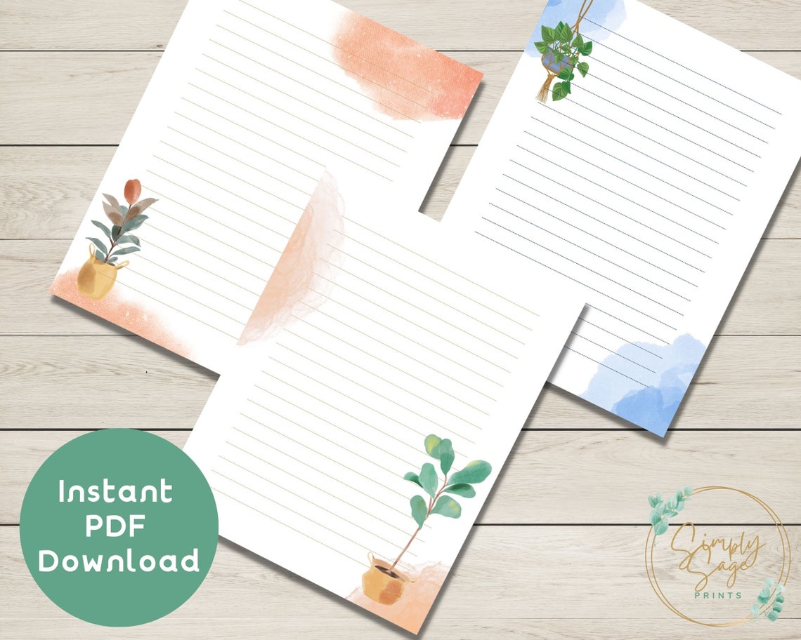 PRINTABLE Stationery Instant PDF Download Pen Pals Letter Writing Lined ...