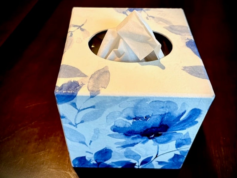 Blue Watercolor Floral Tissue Box Cover: Shabby Chic Farmhouse Decor - Etsy