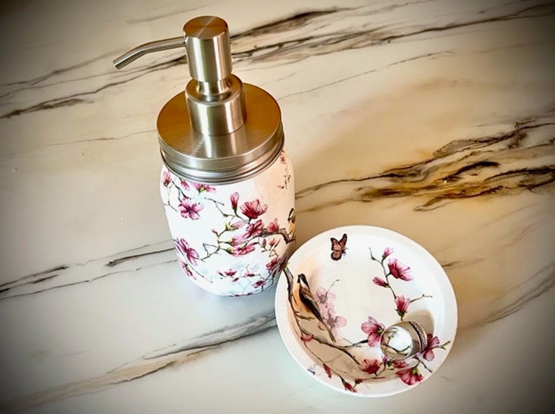 Cherry Blossom Soap Dispenser and Ring Dish Set - Etsy