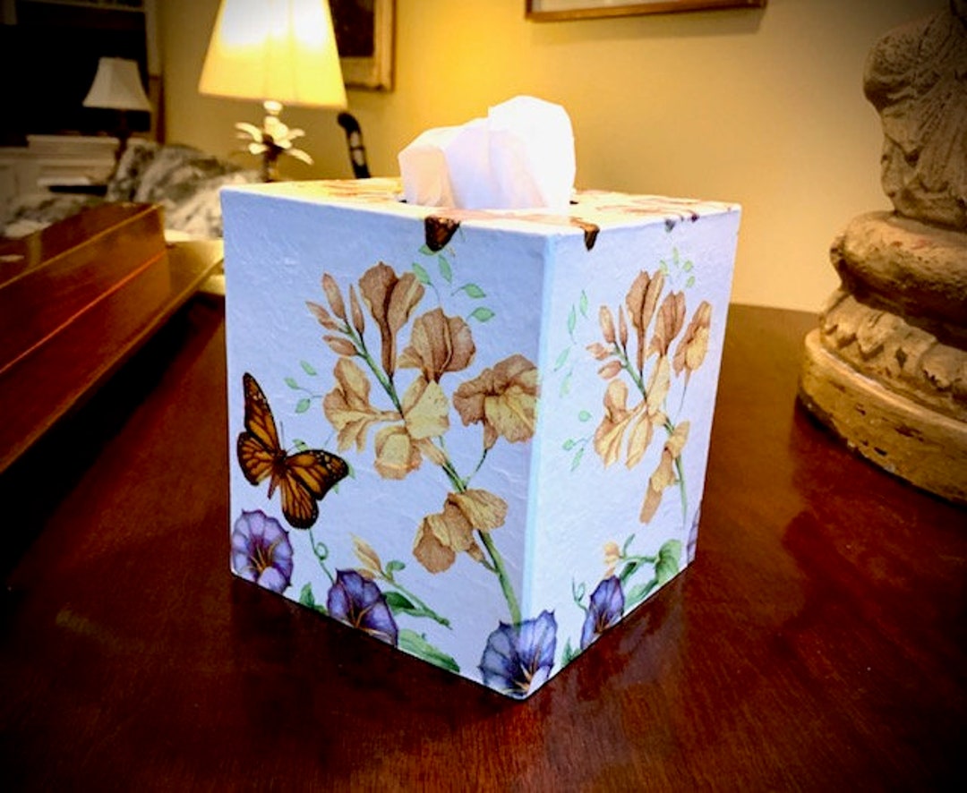 Floral Butterfly Tissue Box Cover: Hand-painted Morning Glories - Etsy