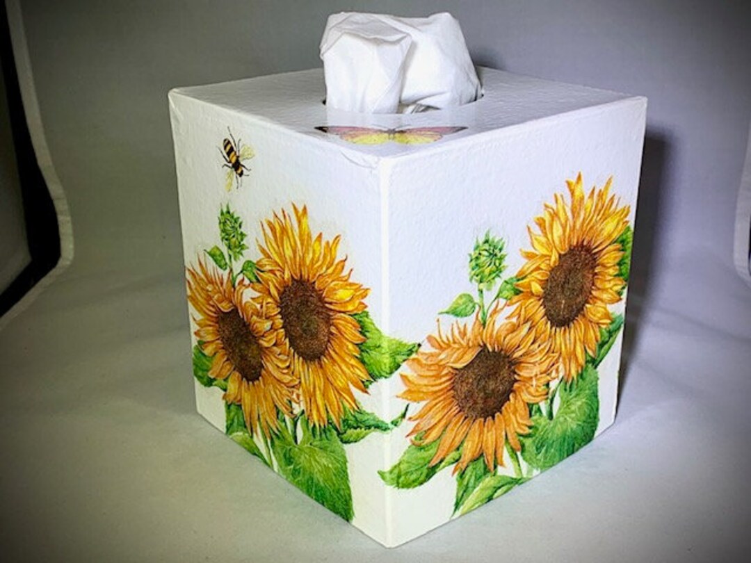 Traditional Sunflower Tissue Box Cover, Decoupaged Yellow Sunflowers ...