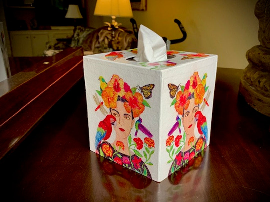 Frida Inspired Tissue Box Cover, Bohemian Vibe, Bold Home Décor, Parrot ...