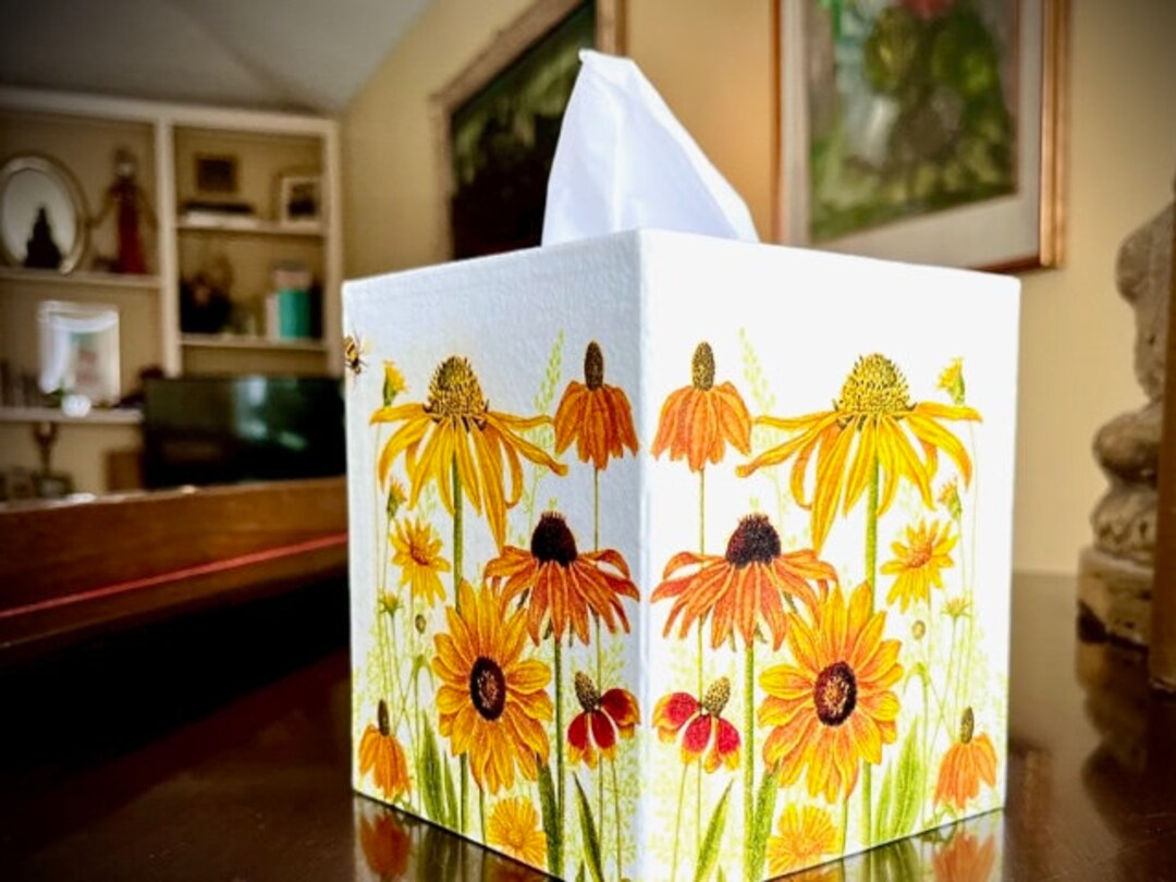Floral Tissue Box Cover: Black Eyed Susan & Sunflower Design - Etsy