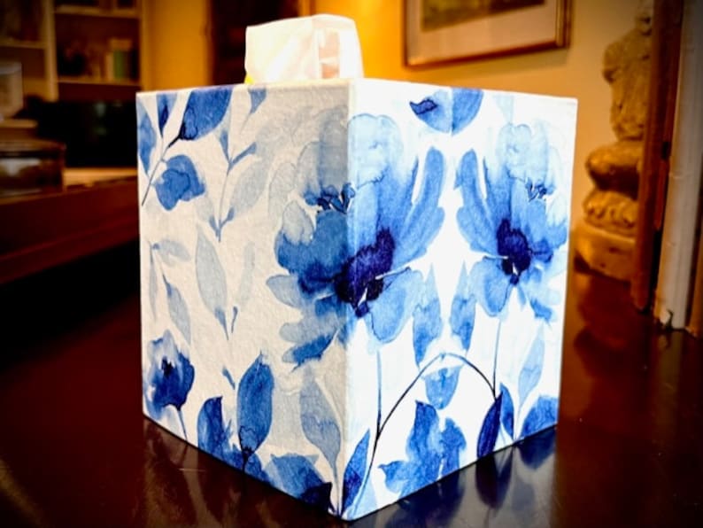 Blue Watercolor Floral Tissue Box Cover: Shabby Chic Farmhouse Decor - Etsy