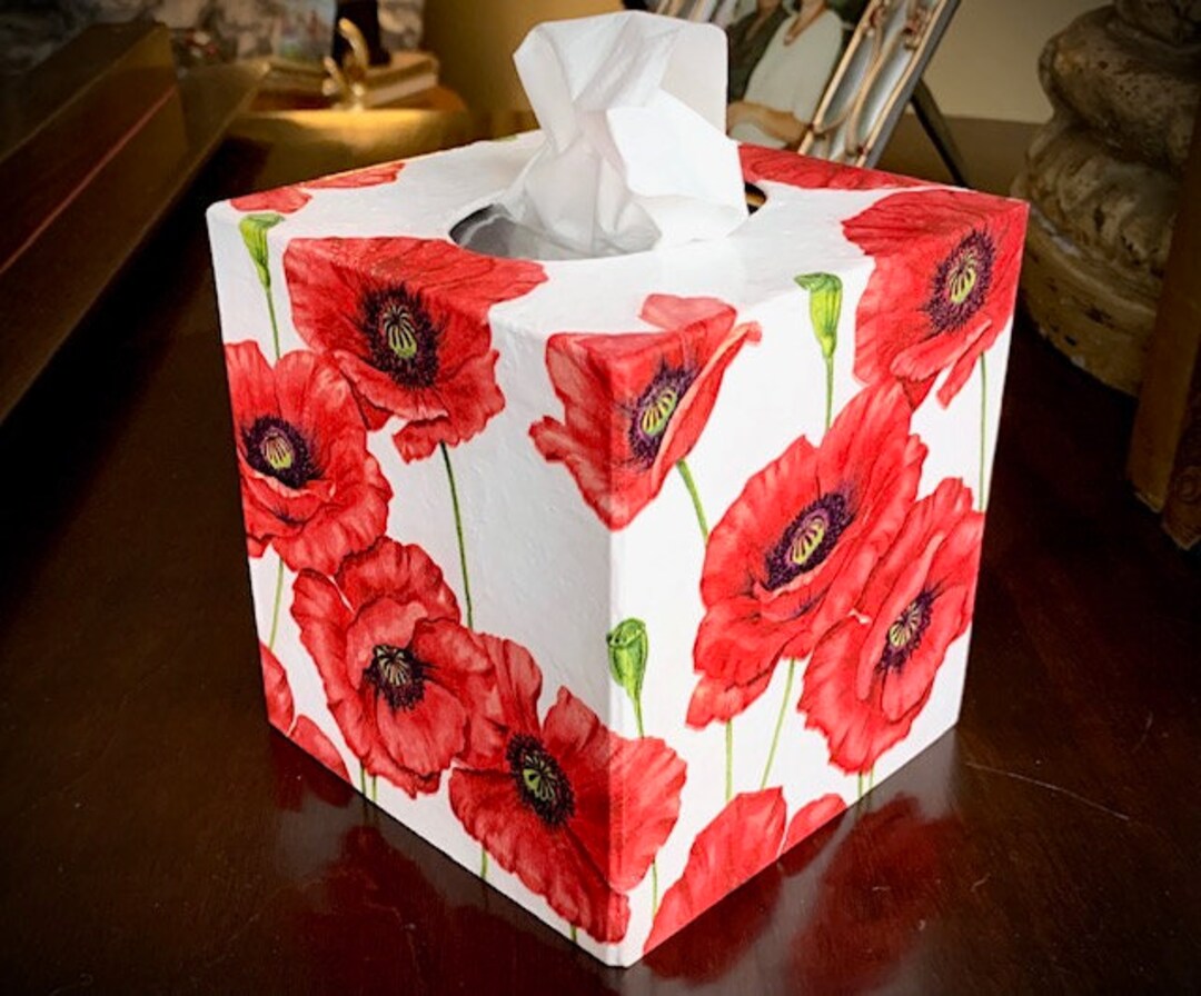 Bright Red Poppy Tissue Box, Red Poppy Floral Design, Elegant Bathroom ...