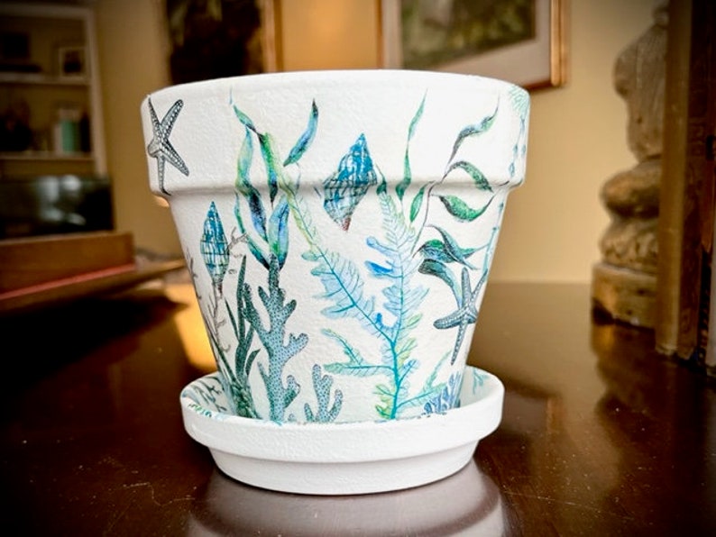 Decoupaged Sea Life Flower Pot: Beach House Nautical Decor - Etsy