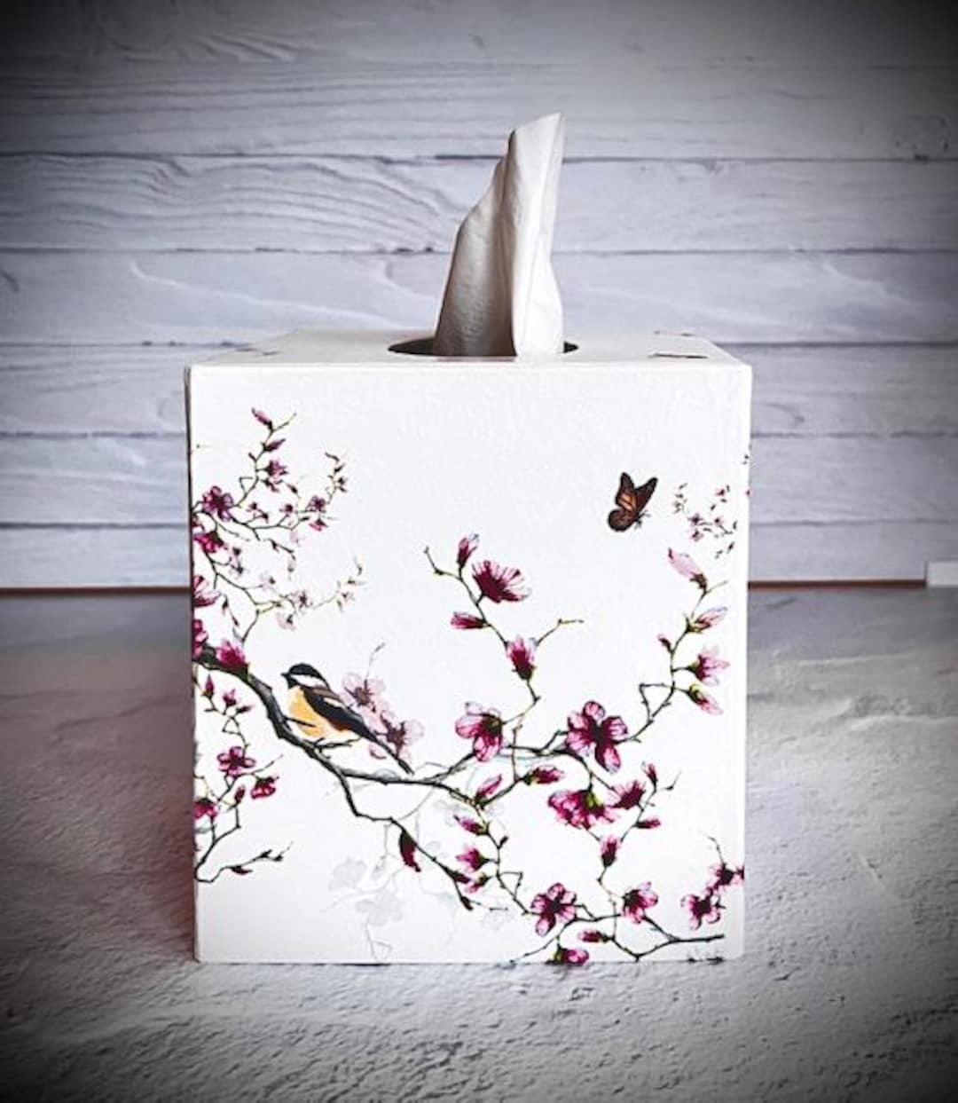 Cherry Blossom Tissue Box Cover: Bird & Butterfly Design - Etsy