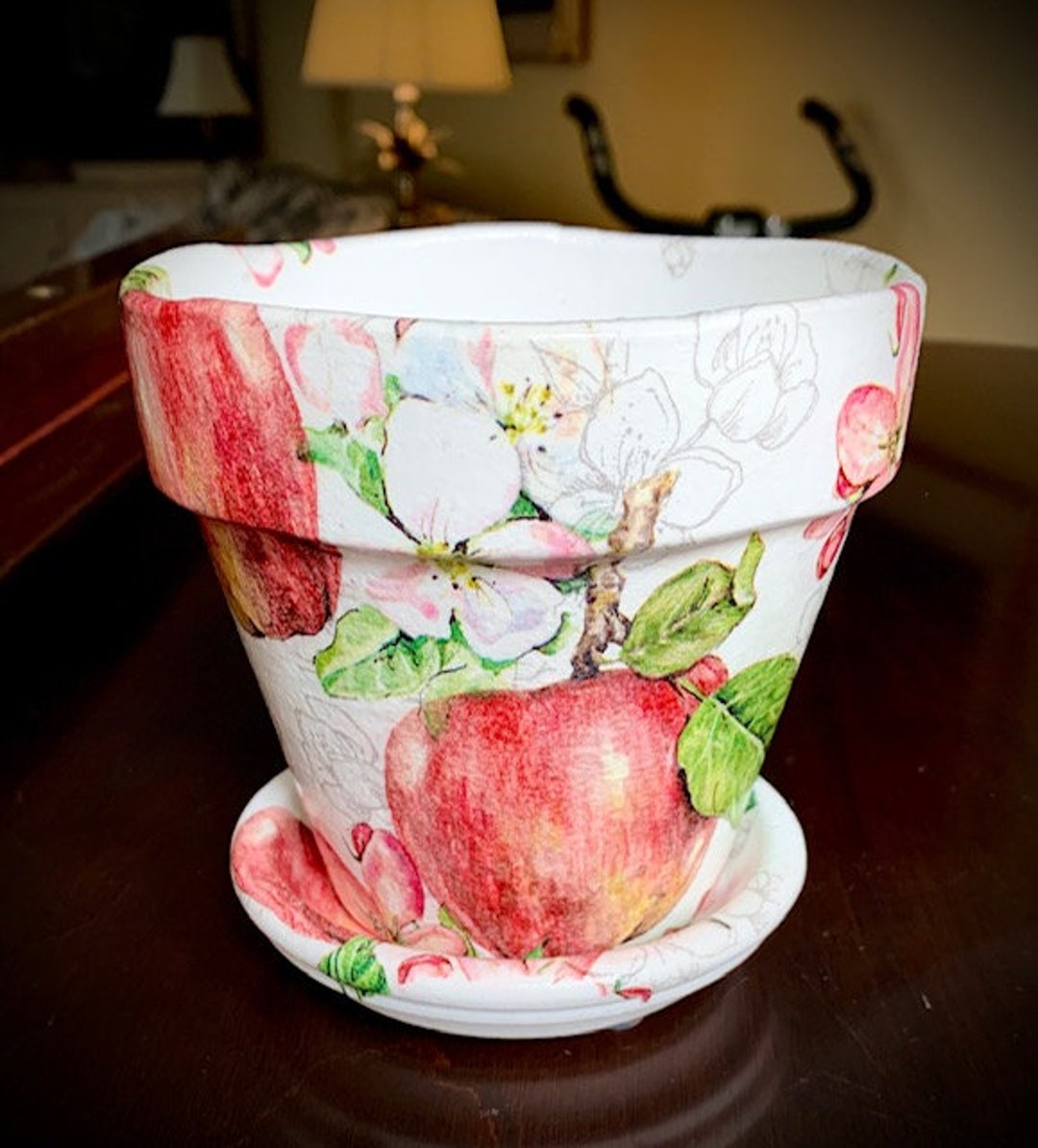 Blooming Apple Flower Pot and Matching Saucer, Fall Memories, Shabby ...