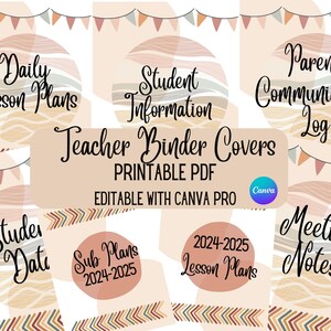 Teacher Binder Covers, Printable, Boho Theme, Editable in Canva - Etsy